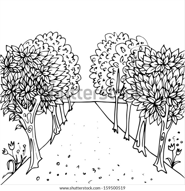 Alley Trees Path Outlines Stock Vector (Royalty Free) 159500519