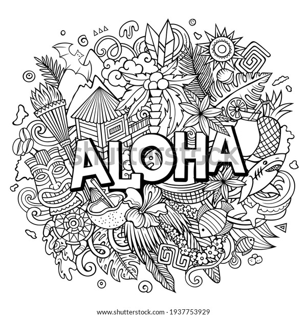 Aloha Hand Drawn Cartoon Doodle Illustration Stock Vector (Royalty Free ...