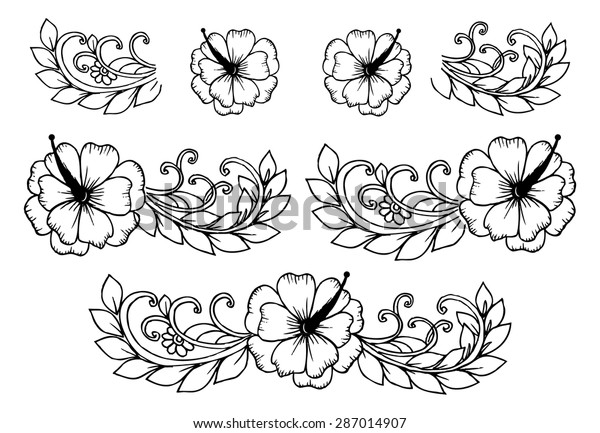 Aloha Set Doodle Floral Design Elements Stock Vector (Royalty Free ...
