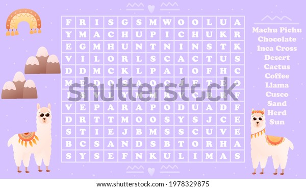 Alpaca Theme Word Search Game Kids Stock Vector (Royalty Free) 1978329875