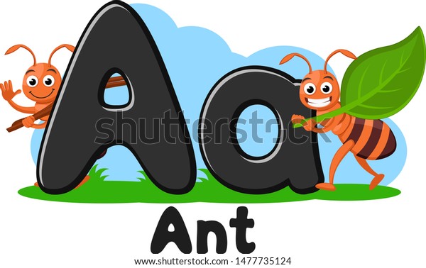 Alphabet Animals Ant Carries Leaf Letter Stock Vector (Royalty Free ...