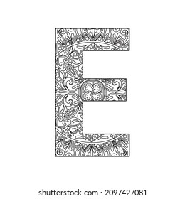 Alphabet E Mandala Coloring Page Interior Stock Vector (Royalty Free ...