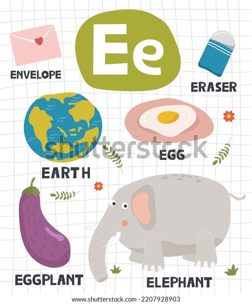 Alphabet Letter E Cute Object Animal Stock Vector (Royalty Free ...