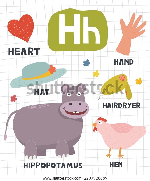 Alphabet Letter H Cute Object Animal Stock Vector (Royalty Free ...