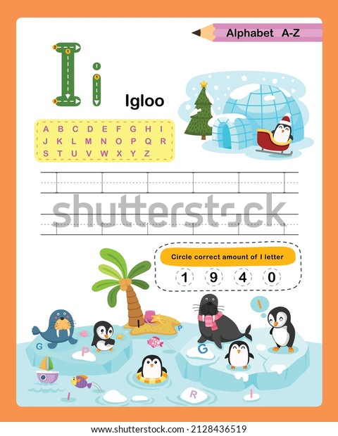 Alphabet Letter Igloo Exercise Cartoon Vocabulary: เวกเตอร์สต็อก (ปลอด ...