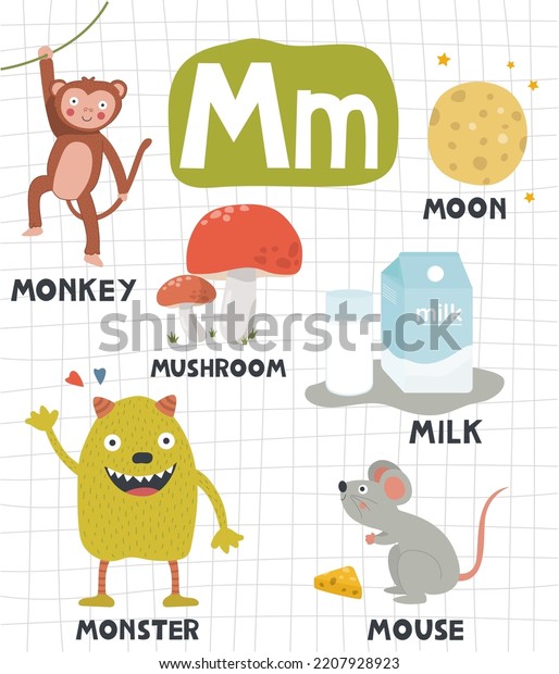 Alphabet Letter M Cute Object Animal Stock Vector (Royalty Free ...