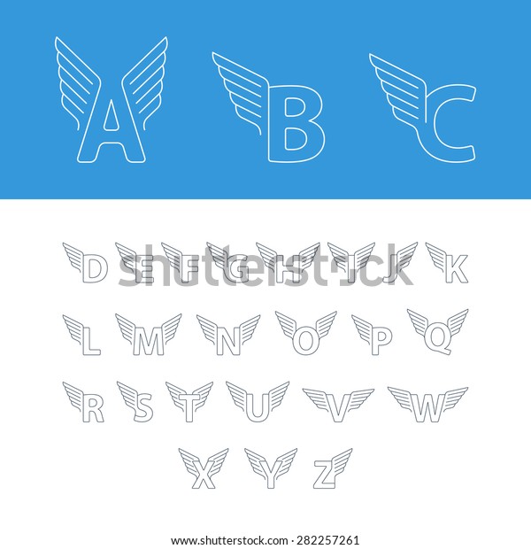 Alphabet letters with wings. Linear design logos. For any ...