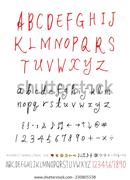 Alphabet Numbers Hand Drawn Vector Handwritten Stock Vector (Royalty ...