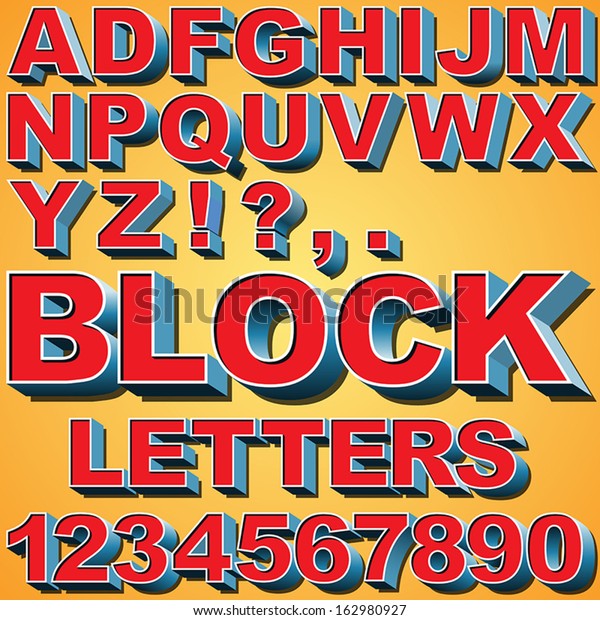 An Alphabet Set of 3D Block Letters and Numbers