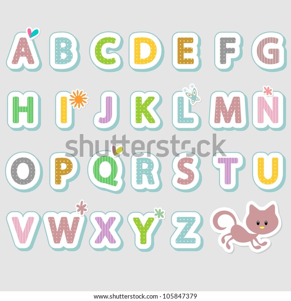 Alphabet Set Cute Stickers Stock Vector (Royalty Free) 105847379 ...