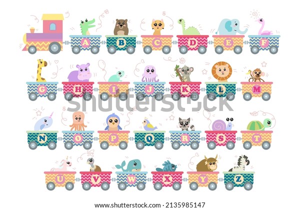 Alphabet Train Animals Set Vector Illustrations Stock Vector (Royalty ...