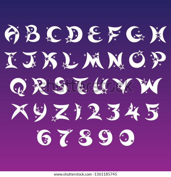 Alphabet Wiht Numeric Moonlight Style Stock Vector (Royalty Free ...