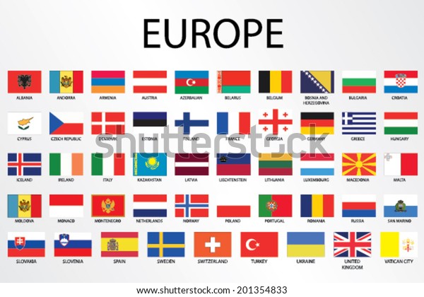 Alphabetische Landesflaggen für den Kontinent der