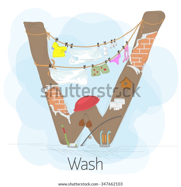 Alphabetical Stylized Letter W Clotheslines Figure Stock Vector ...