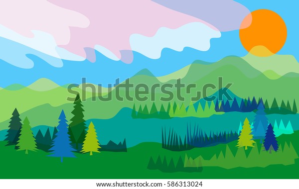 Alpine Landscape Vector Illustration Beautiful Scenery Stock Vector ...