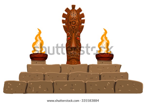 altar with totem, sacrificial fire, idol