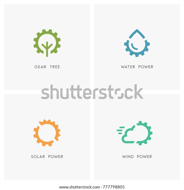 Logo für alternative Energie Grüne Bäume, Wassertropfen, Sonne, Wolke ...