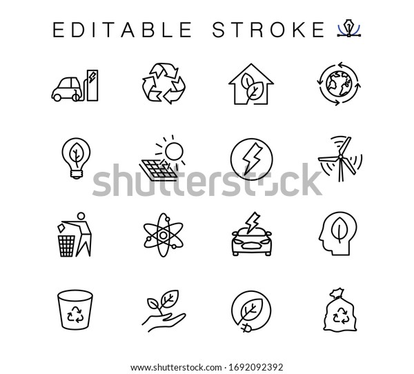 Alternative Energy Sources Vector Linear Icons Set Ecology Renewable