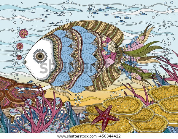Amazing Fish Coloring Page Exquisite Style: เวกเตอร์สต็อก (ปลอดค่า ...