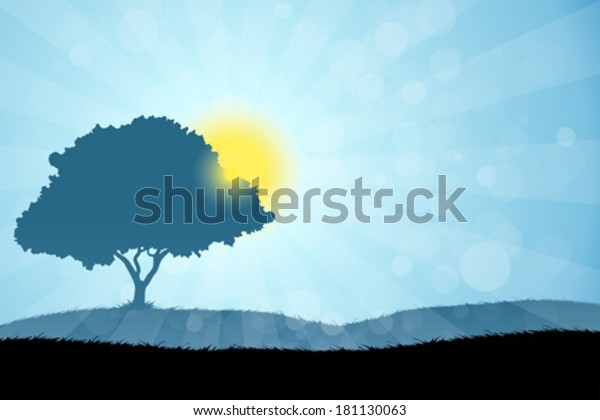 Amazing Landscape Grass Sun Tree Stock Vector (Royalty Free) 181130063 ...