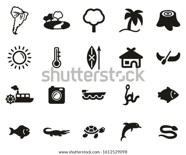 Amazon Rainforest Icons Black White Set Stock Vector (Royalty Free ...