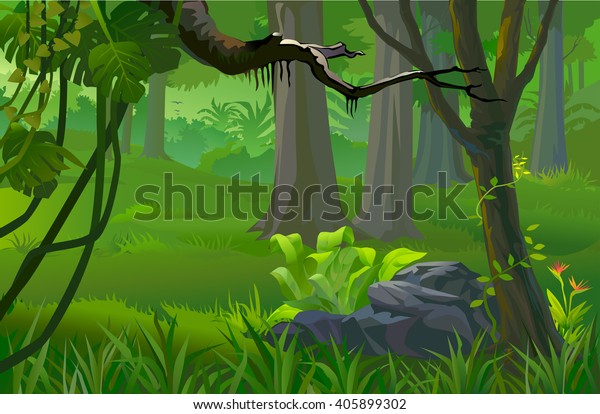 Amazons Deep Tropical Rain Forest Trees Stock Vector (Royalty Free ...