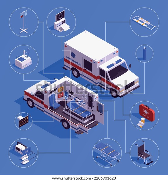 Ambulance Car Cut Isometric Infographics Background Stock Vector ...