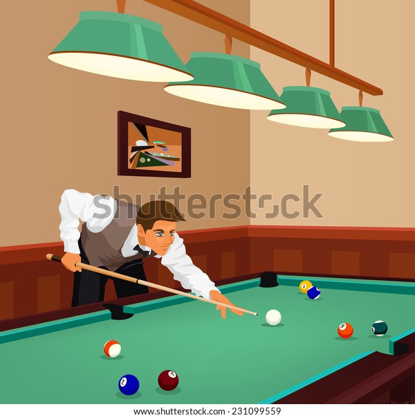 American Billiards Pool Young Man Plays Stock Vector (Royalty Free ...