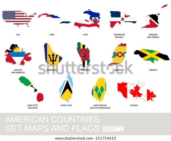 American Countries Set Maps Flags Part Stock Vector (Royalty Free ...