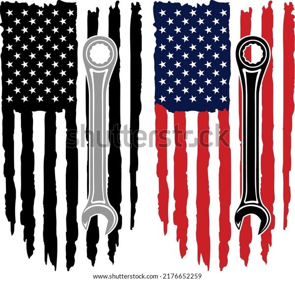 American Mechanic Flag Vector Spanner Stock Vector (Royalty Free ...