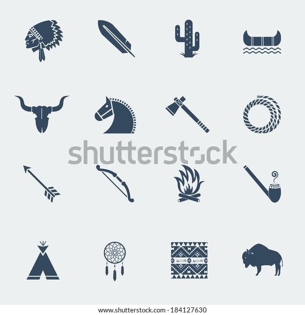 American Native Pictograms Isolated On Whitevector Stock Vector ...