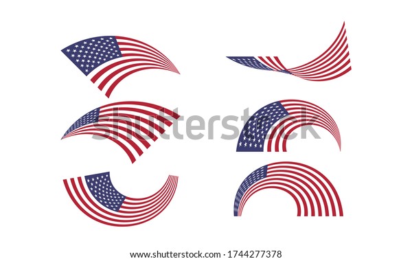 American Waving Curve Flags Set Icon Stock Vector (Royalty Free ...