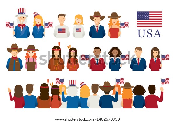 Americans People Portrait Crowd Back View Stock Vector (Royalty Free ...
