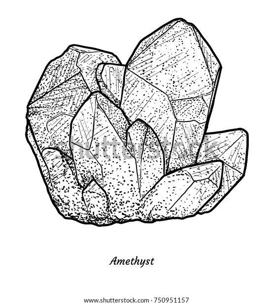 Amethyst Illustration Drawing Engraving Ink Line Stock Vector (Royalty ...