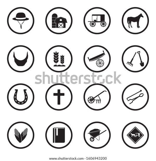 Amish Icons Black Flat Design Circle Stock Vector (Royalty Free ...