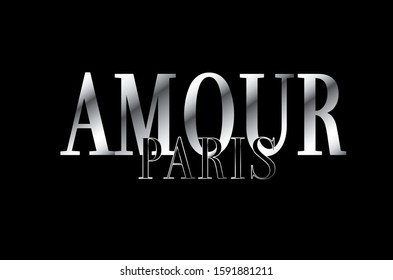 Amour Paris Typography Silver Gradient Print Stock Vector (Royalty Free ...