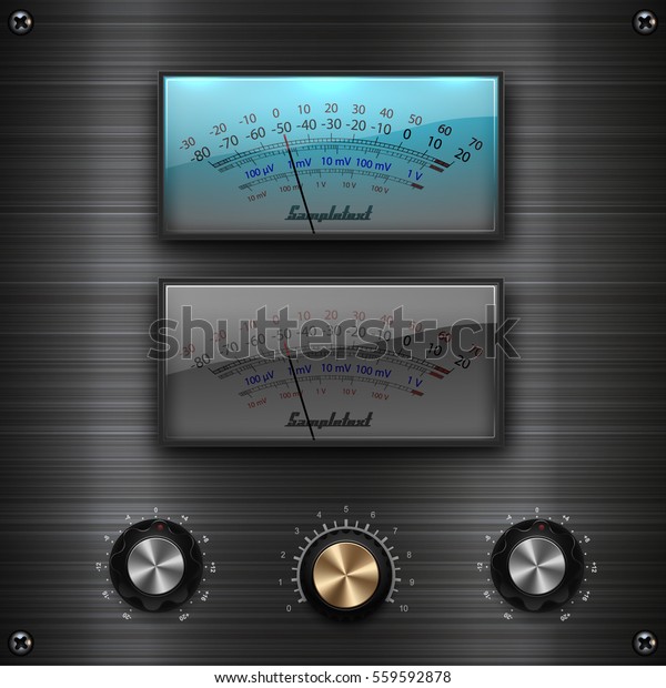 Amp tube scale meter. Measuring device. Vector audio VU meters.
