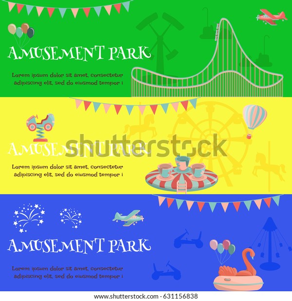 Amusement Park Funfair Horizontal Banner Rides Stock Vector (Royalty ...