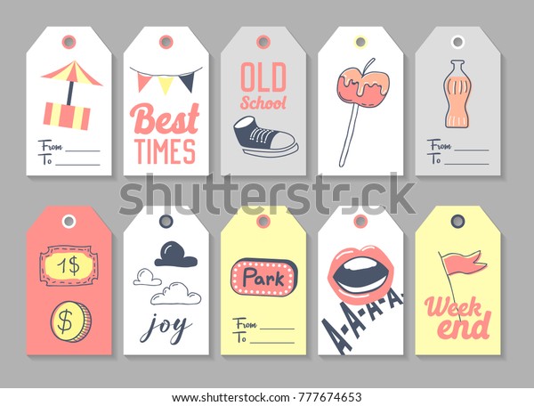 Amusement Park Tags Labels Set Freehand Stock Vector (Royalty Free ...