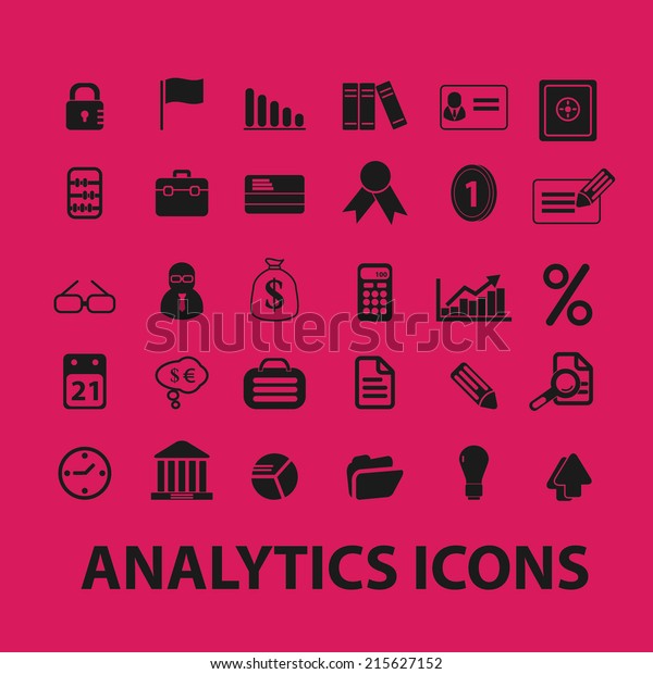 Analytics Icons Illustrations Signs Silhouettes Set Stock Vector ...