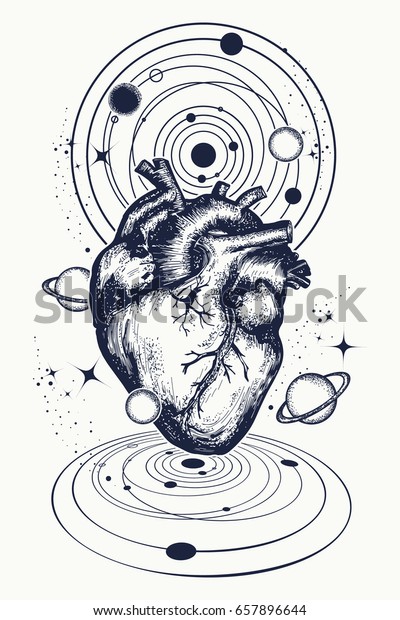 Anatomic Heart Among Galaxies Planets Tattoo Stock Vector (Royalty Free ...