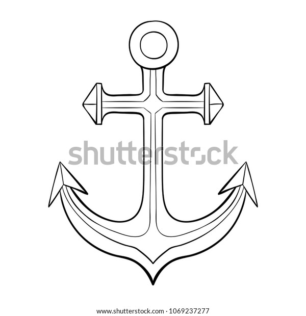 Anchor Black Outline Drawing Vector Illustration Stock Vector (Royalty ...