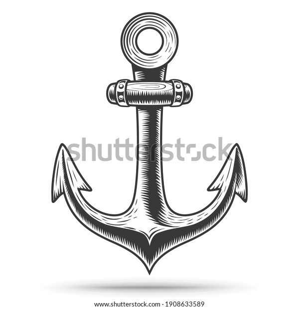 Anchor Hand Drawing Isolated On White Stock Vector (Royalty Free ...