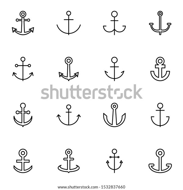 Anchor Maritime Outline Icon Set Creative Stock Vector (Royalty Free ...