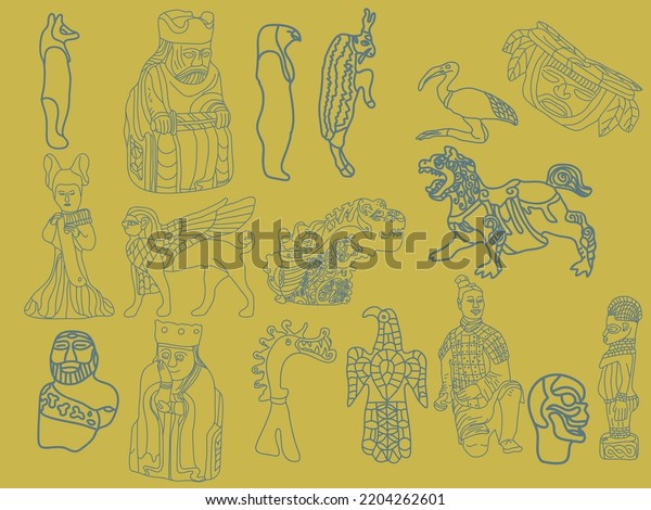 Ancient Art Doodle Icon Set Antique Stock Vector (Royalty Free ...