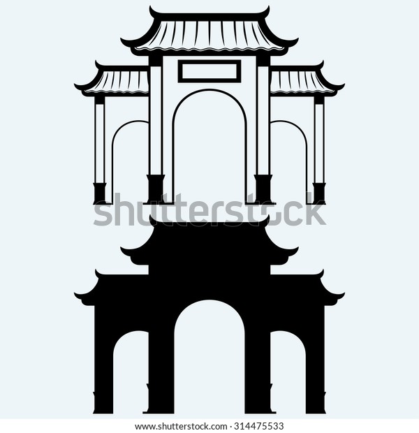 Ancient Chinese Gate Isolated On Blue Stock Vector (Royalty Free ...