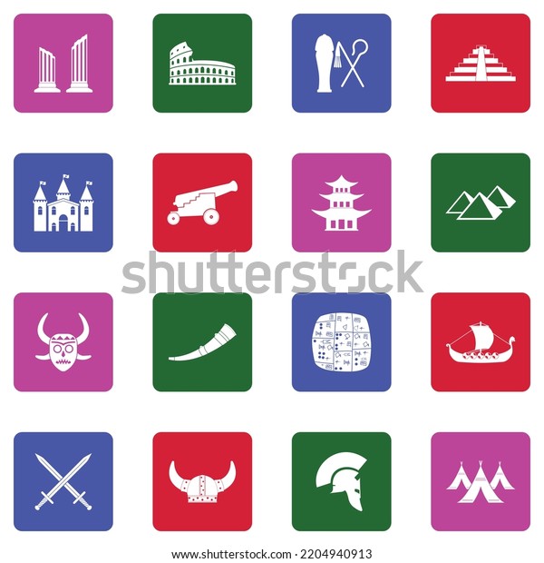 Ancient Civilization Icons White Flat Collection Stock Vector (Royalty ...