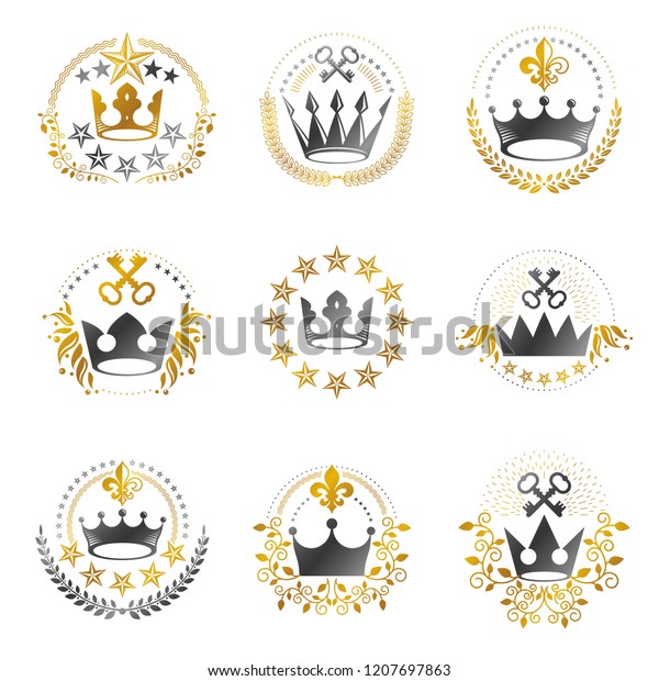 Ancient Crowns Emblems Set Heraldic Vector Stock Vector (Royalty Free ...