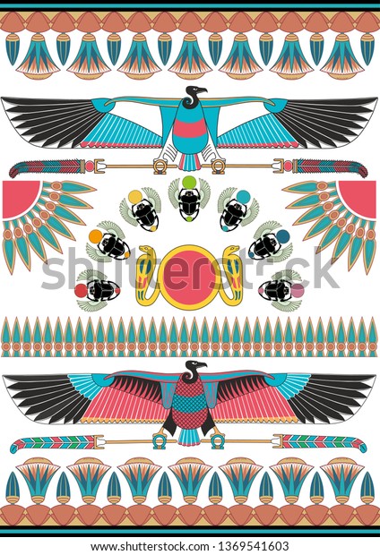 Ancient Egyptian Murals Sculptures Patterns Ancient Stock Vector ...