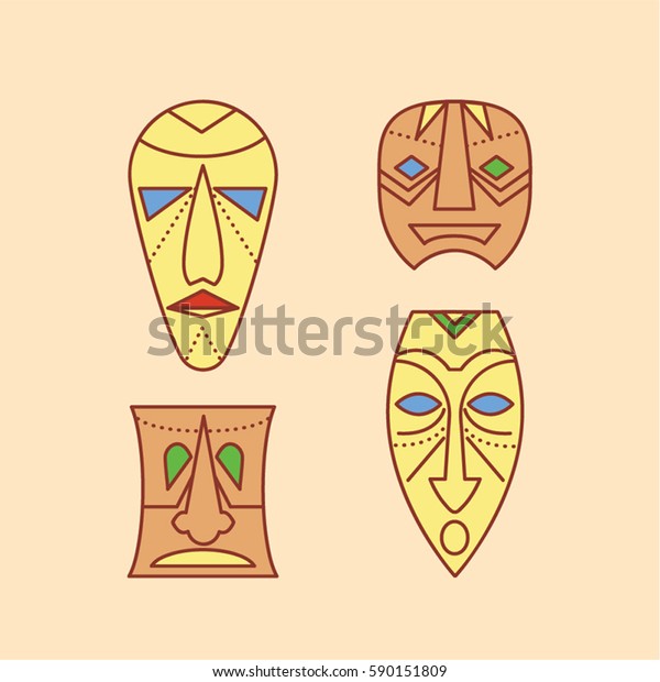 Ancient Ethnic Indian Masks Vector Set Stock Vector (Royalty Free ...